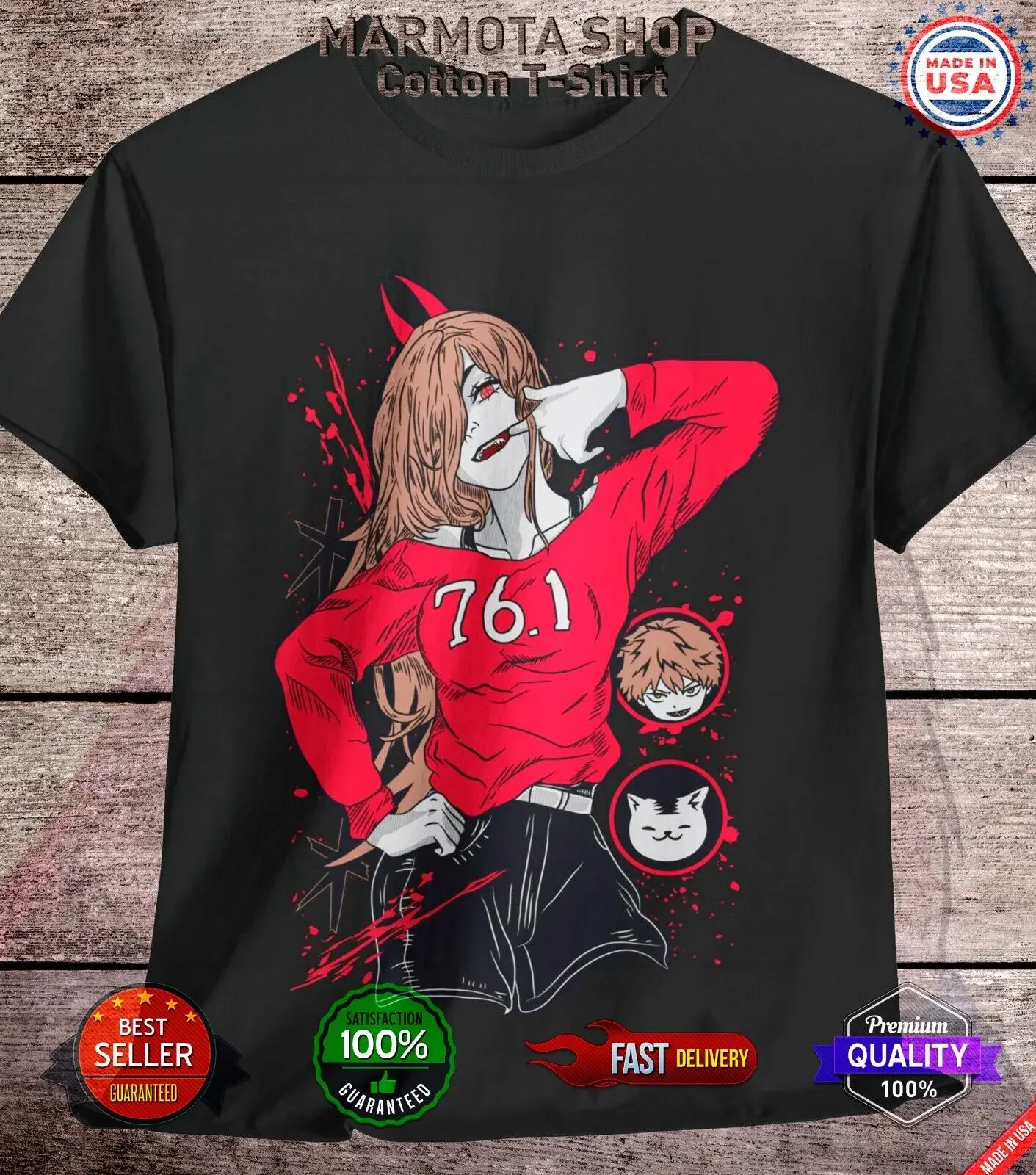 Power Waifu Ecchi Shirt Chainsaw Man Anime Tee T-Shirt Sexy Makima ...