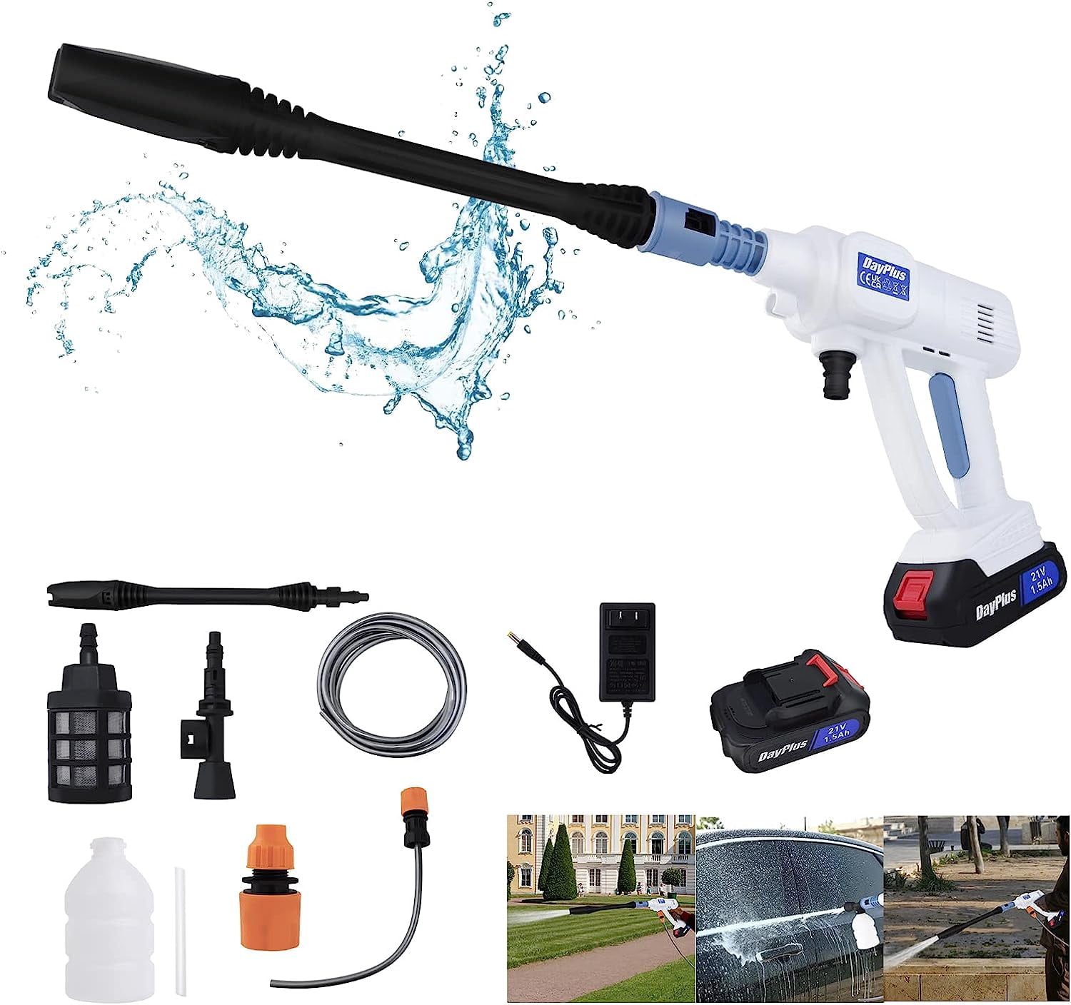 Power Washer, 21V Cordless Pressure Washer Car Wash Power Cleaner with ...