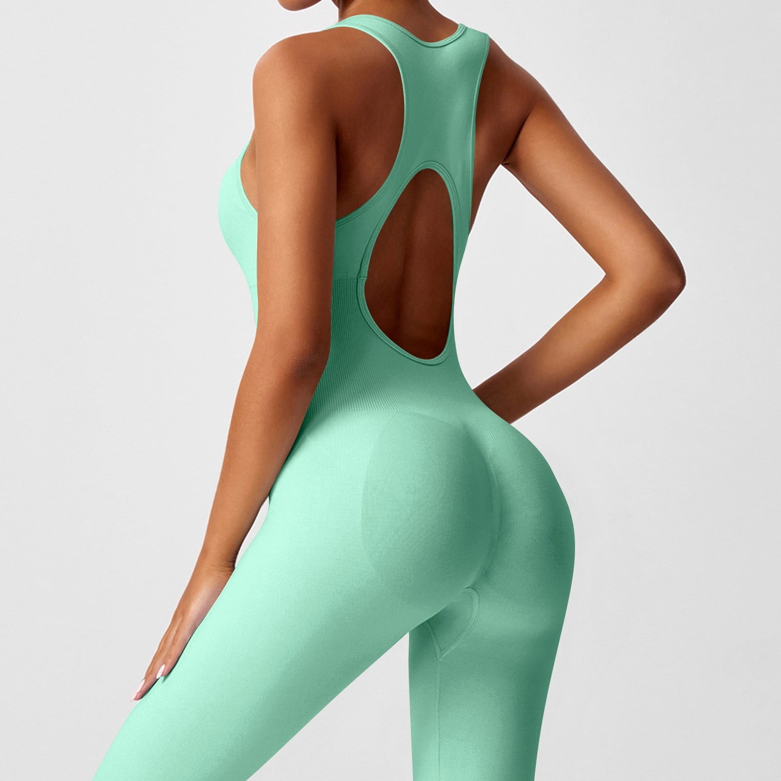 Power Workout Jumpsuit for Women Yoga Gym Seamless One Piece Racerback ...