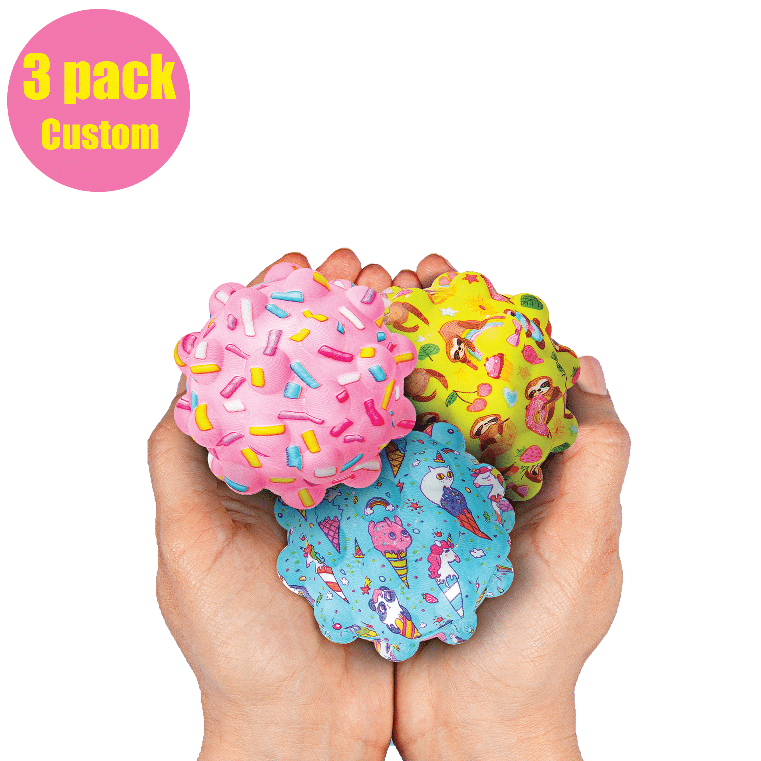 Power Your Fun 3pk Pop Ball Cute Sprinkles Design Sensory Travel Toys ...