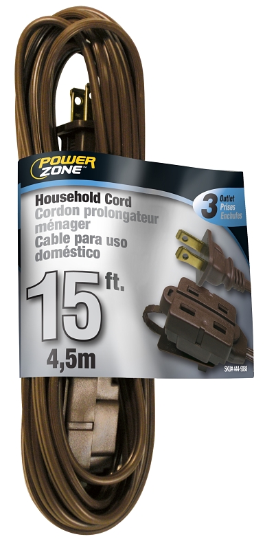 Power Zone OR670615 16 Gauge 15 ft Brown 3 Outlets Indoor Extension ...