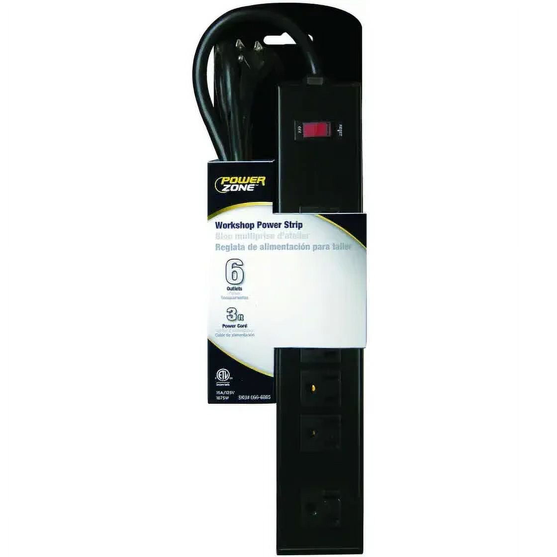 Power Zone OR801123 Power Outlet Strip, Right Angle Plug, 6 -Socket, 15 ...