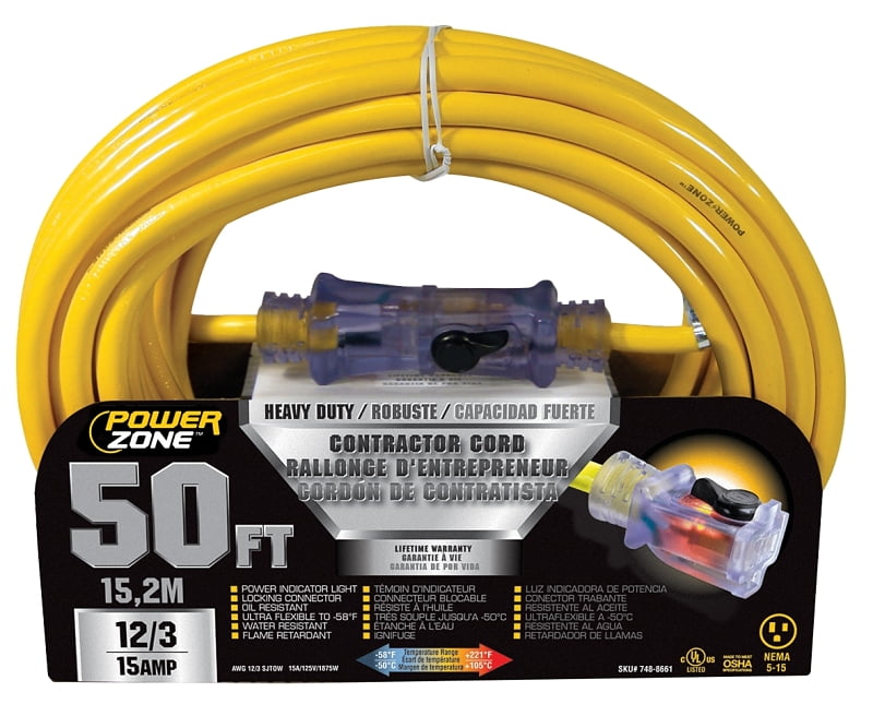 Power Zone ORP511830 Extension Cords, 50', Yellow - Walmart.com