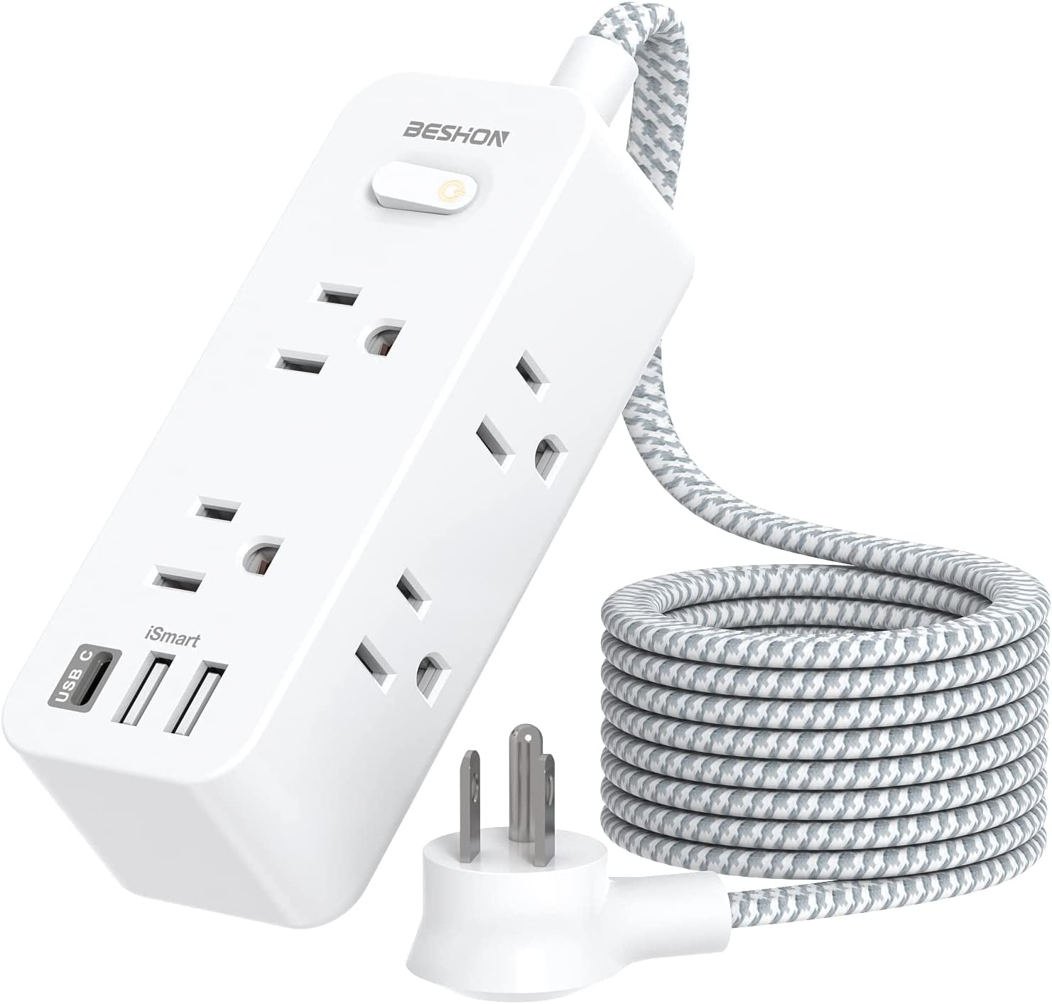 Power board surge protector, 5-foot extension cord, 6 sockets with 3 ...