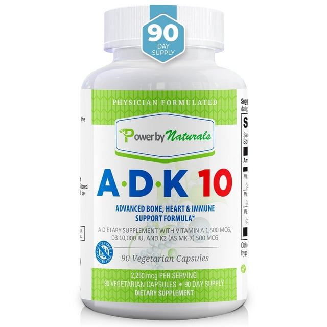 Power by Naturals ADK 10 Vitamin A, D3 with K2 Supplement, 90 ct ...