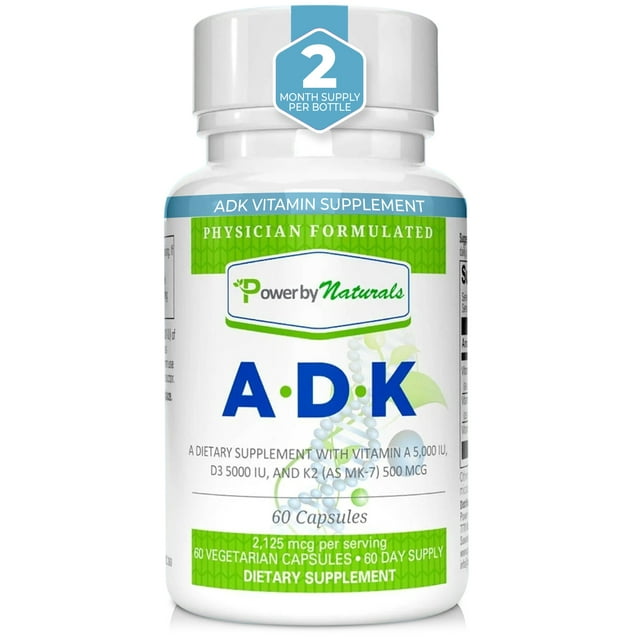 Power by Naturals ADK Vitamin D3 K2 & A for Bone Density, Heart ...