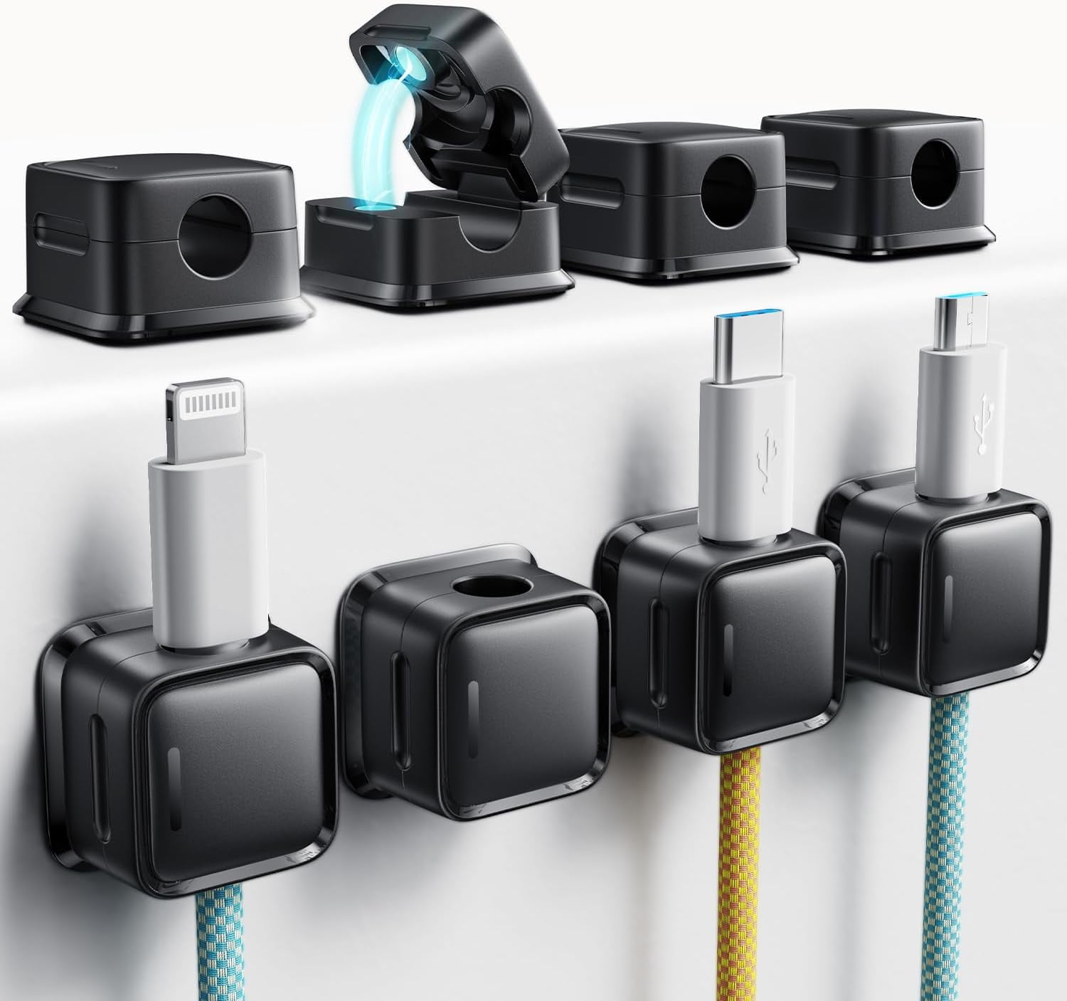 Power cord manager bracket, 8-pack magnetic desktop cable clip ...