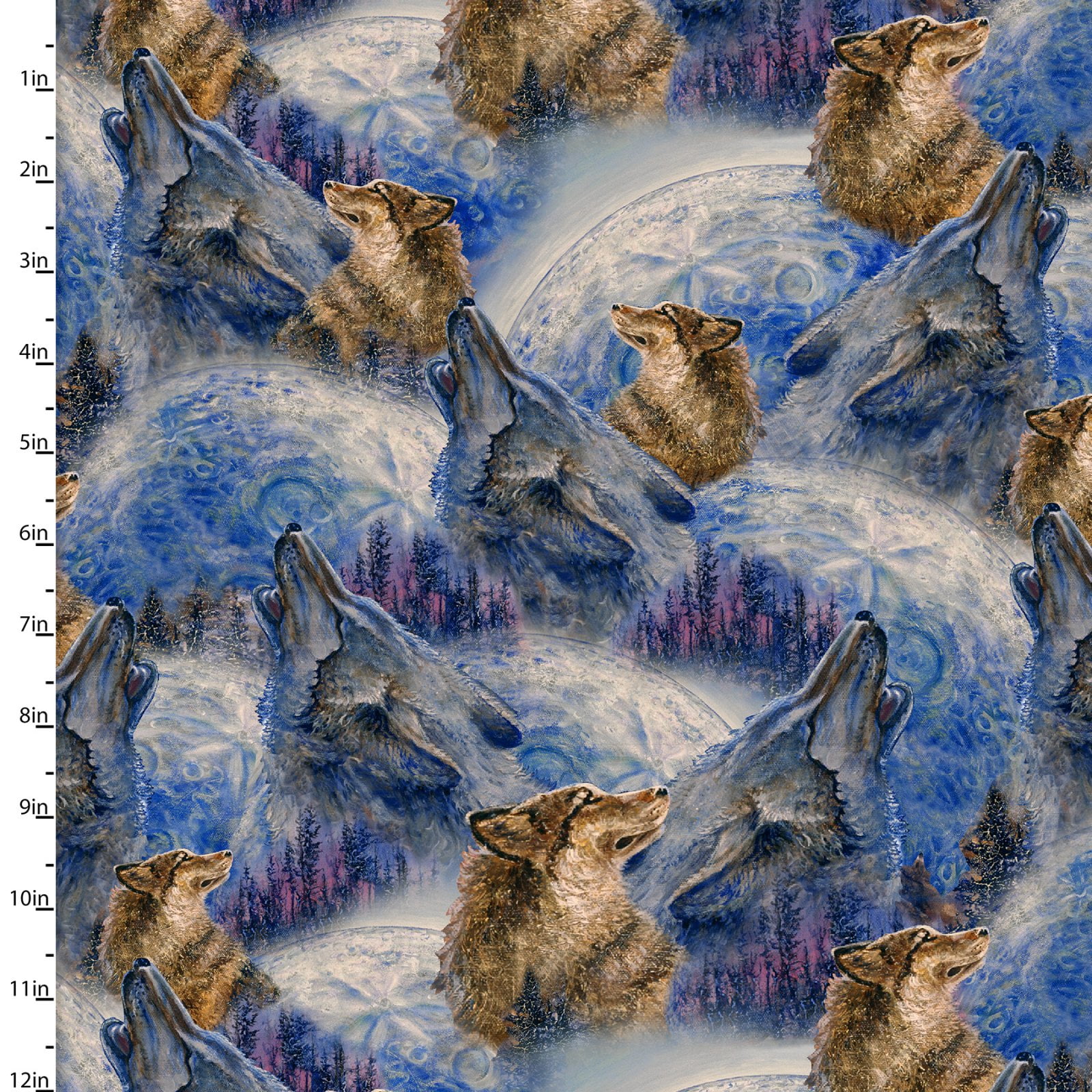 3 Wishes Power of the Elements Howling Wolves Multi 100% Cotton Fabric ...