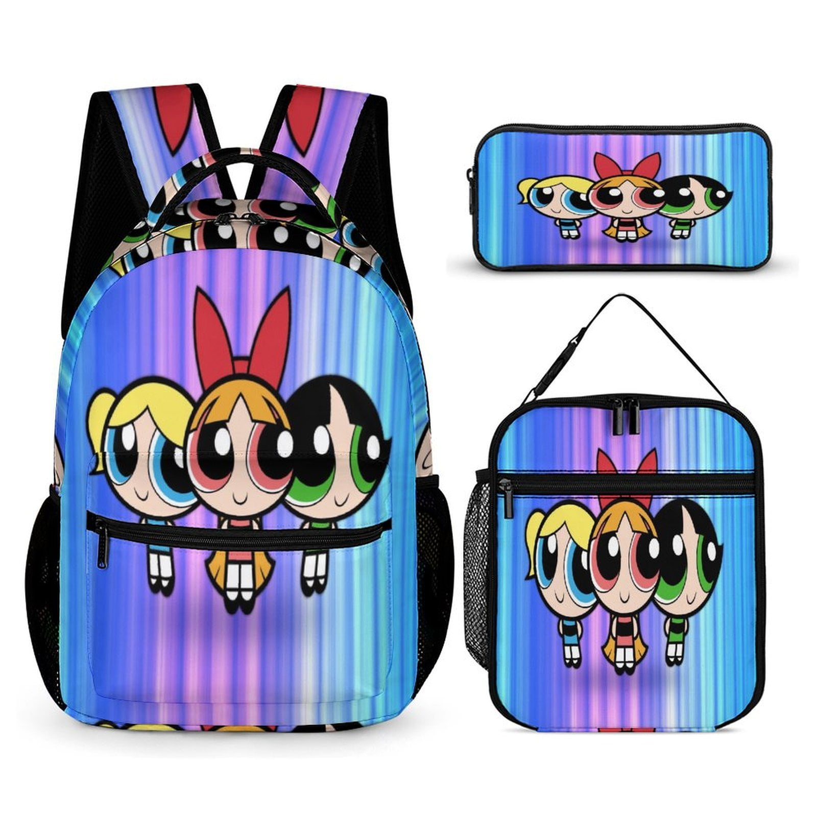 Power-puff Gir Backpack with Lunch Box Pencil Case Cute Backpack Set ...