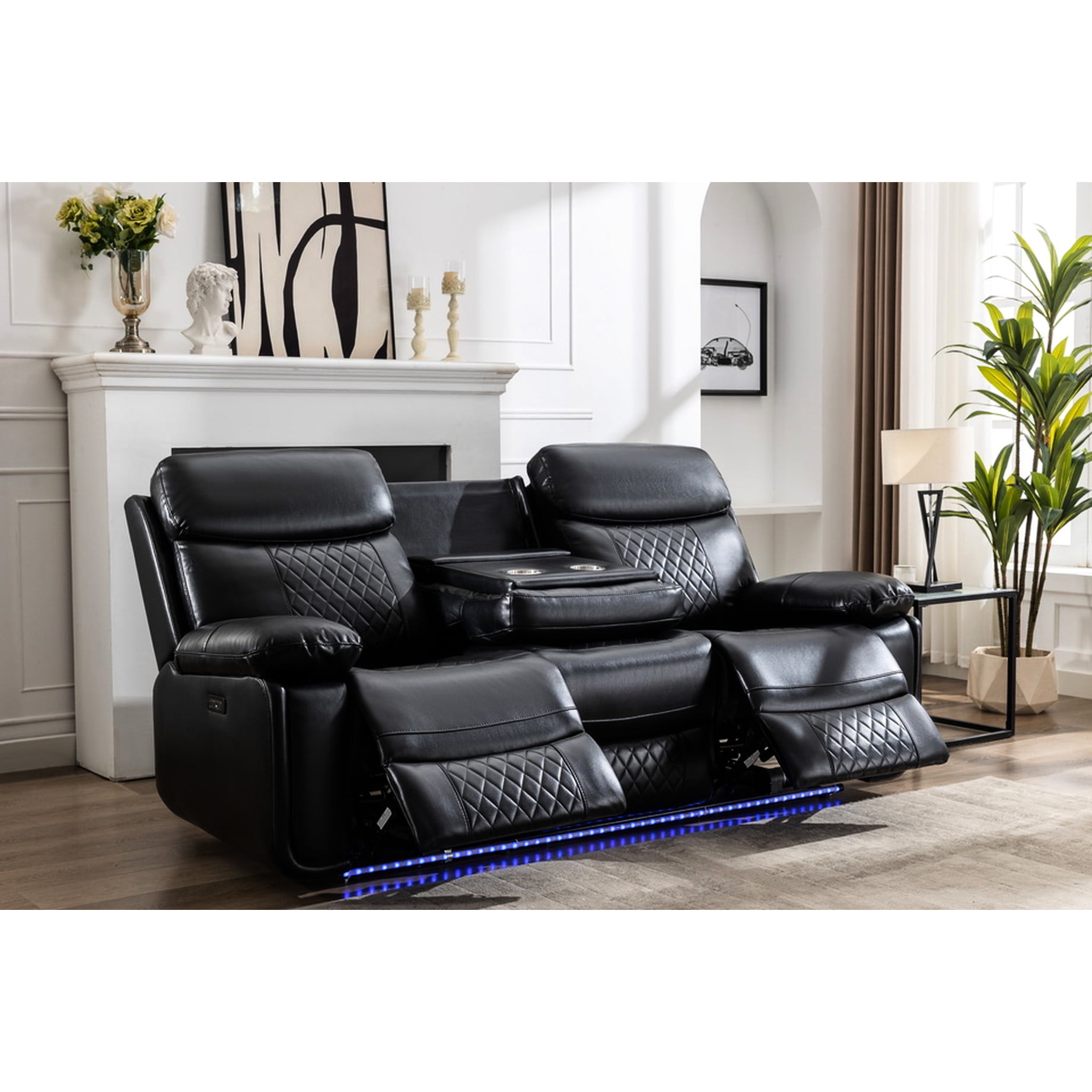 Power reclining sofa with two power seats drop down table cupholders ...