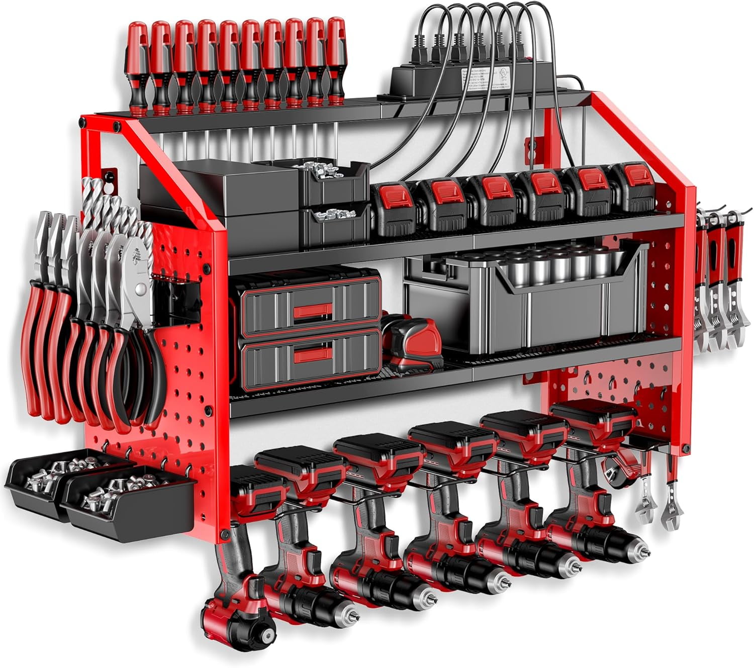 Power tool organizer with charging station, heavy duty steel, 6 rig ...