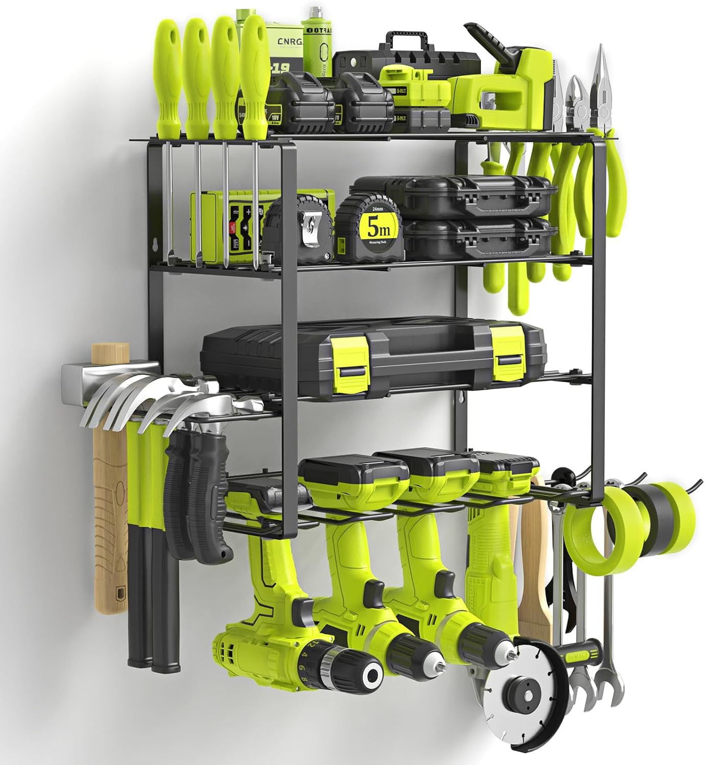 Power tool organizer, wall mounted 4 drill holders, garage tool ...
