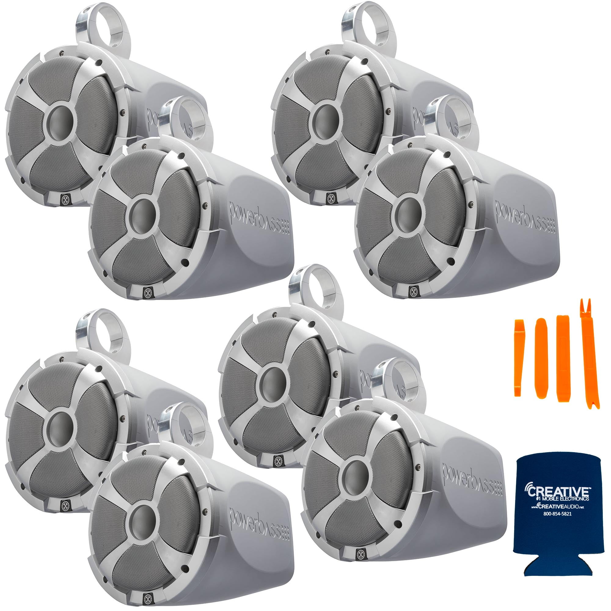 PowerBass - Four Pairs of XL-POD8's 8" Marine Wake Board & UTV Roll Bar ...