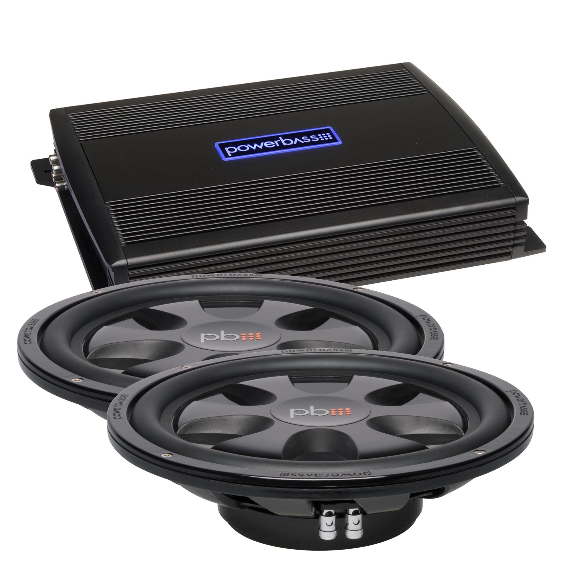PowerBass Two S-12TD Dual 4-Ohm Shallow 12" Subwoofers With A ASA3-600 ...