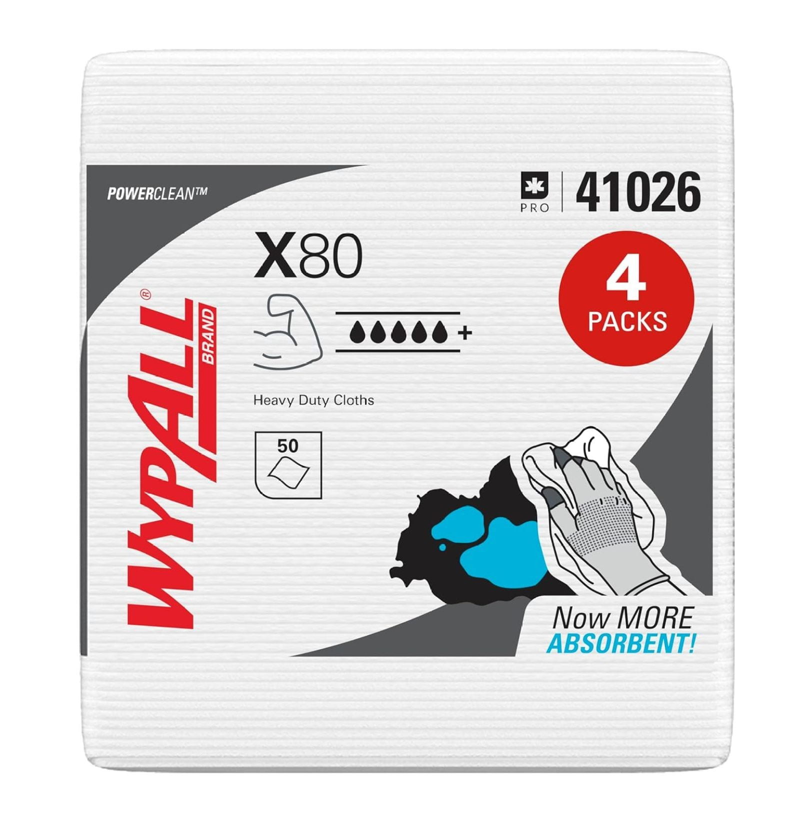 PowerClean X80 Cloths Heavy Duty Wipes (41026), Quarterfold, Extended ...