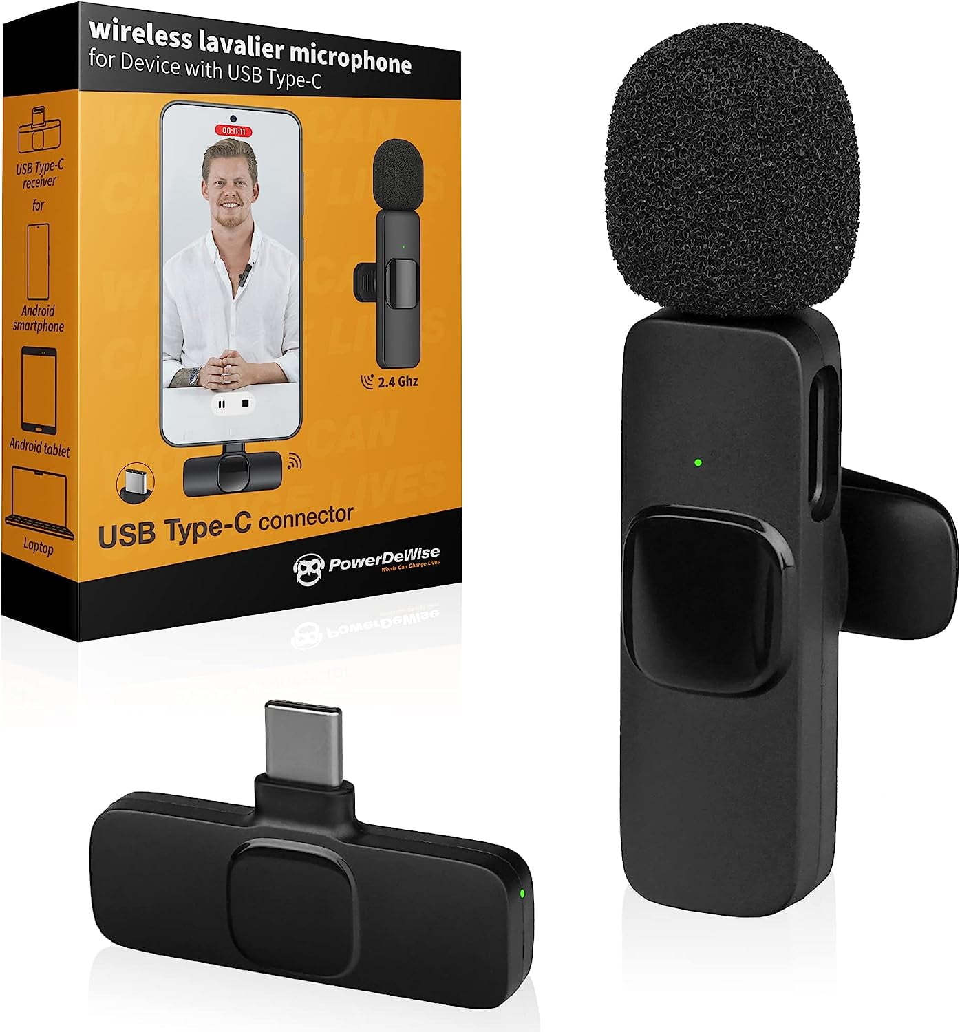 PowerDeWise Wireless Lavalier Microphone for Android Phones USB Type C ...