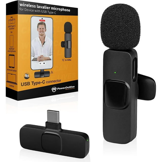 PowerDeWise Wireless Lavalier Microphone for Android Phones USB Type C ...