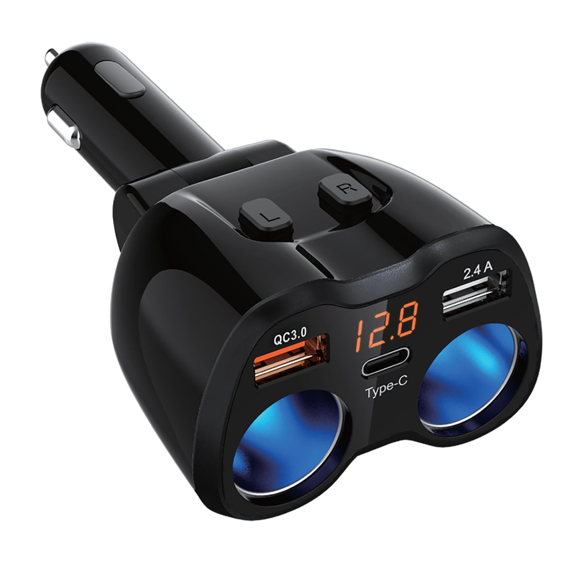 PowerDrive 12V 2-Way Adapter with USB and USB-C Ports LED Display 80W ...