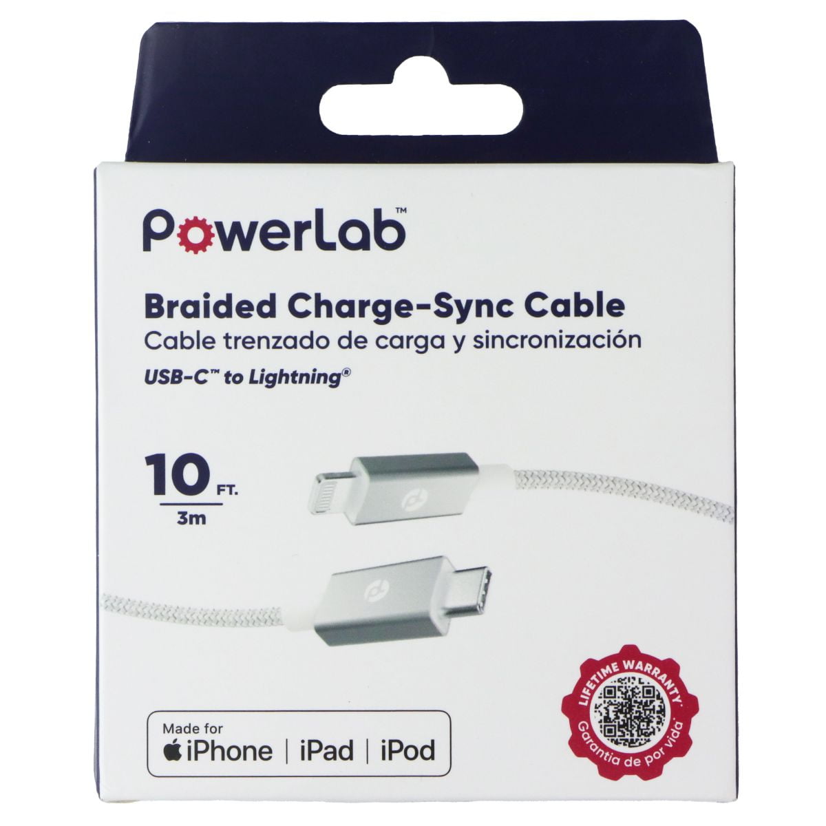 PowerLab Braided (10-Ft) USB-C to 8-Pin Charge Sync Cable - Silver ...