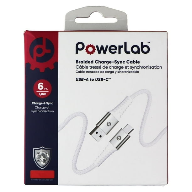 PowerLab USB-A to USB-C Braided Charge-Sync Cable 6FT White - Walmart ...