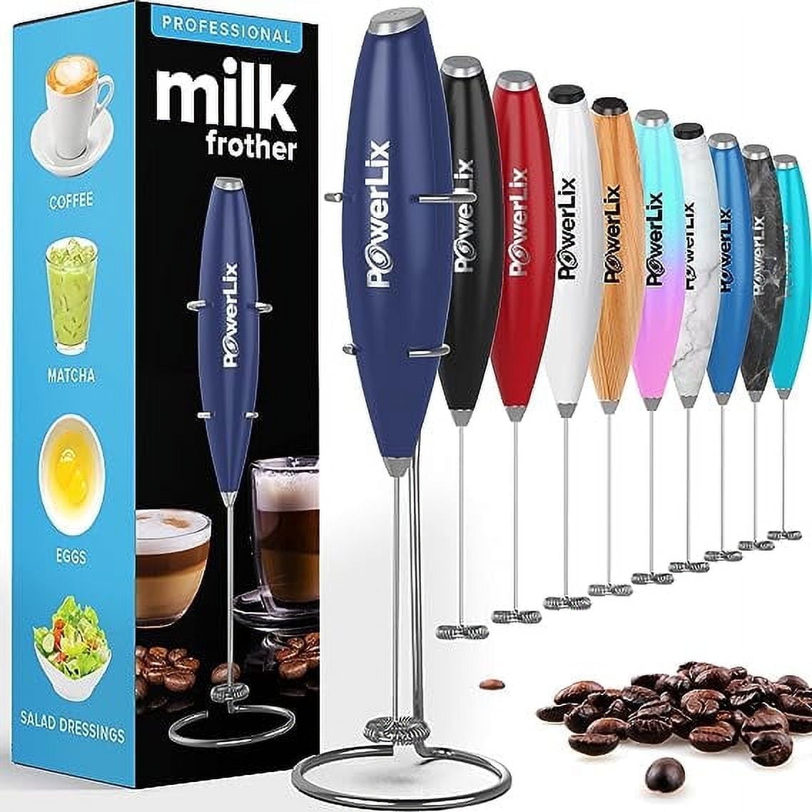 PowerLix Handheld Electric Milk Frother with Stainless Steel Stand ...