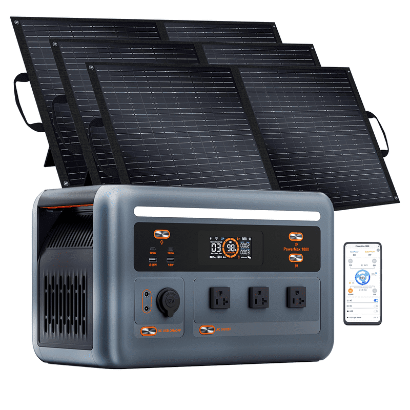 PowerMax 1800 Solar Generator with 3×100W Panels, 1024Wh LiFePO4 ...