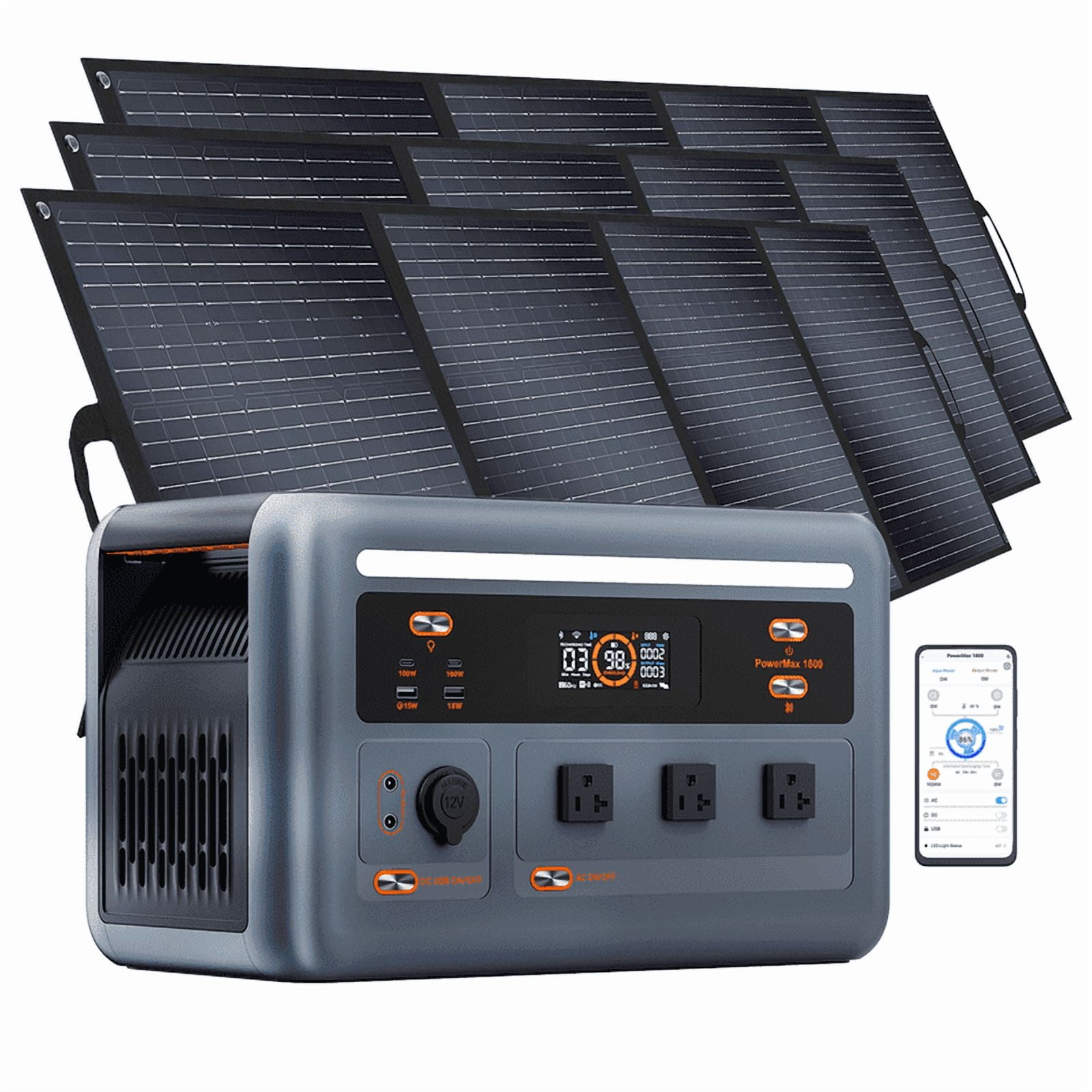 PowerMax 1800 Solar Generator with 3×200W Panels, 1024Wh LiFePO4 ...