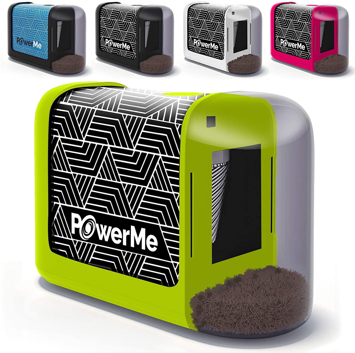 PowerMe Battery Powered Hand Held Manual Electric Pencil Sharpener with Cover for Kids School Green
