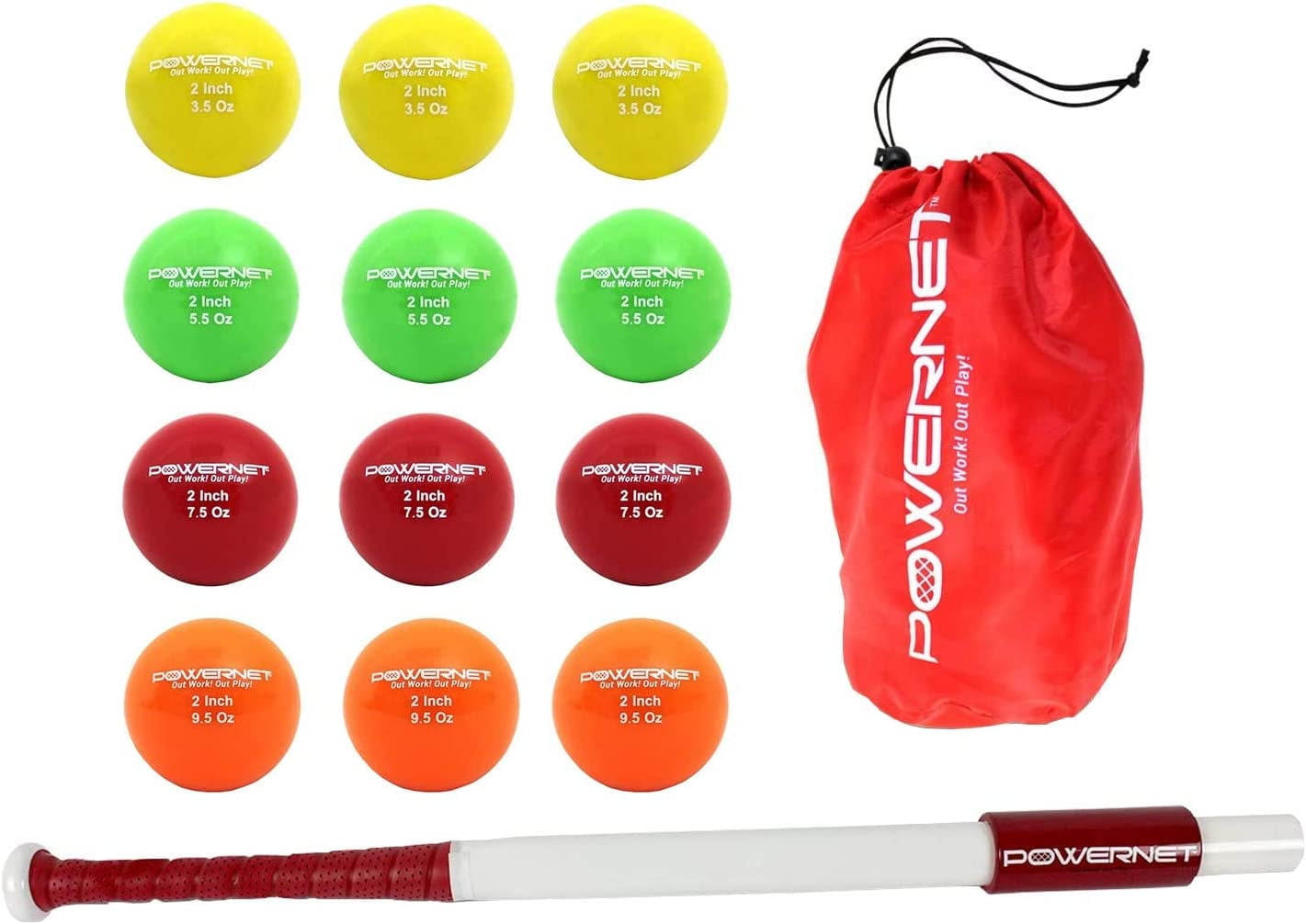 PowerNet 27" Sweet Spot Training Bat and 2" Progressive Micro Ball 12 ...