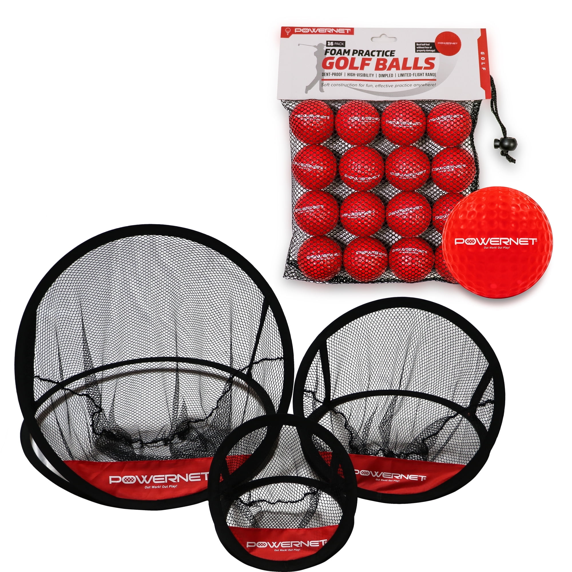 PowerNet Golf Chipping Bundle, Three Piece Golf Net Set & 16 Foam Balls ...