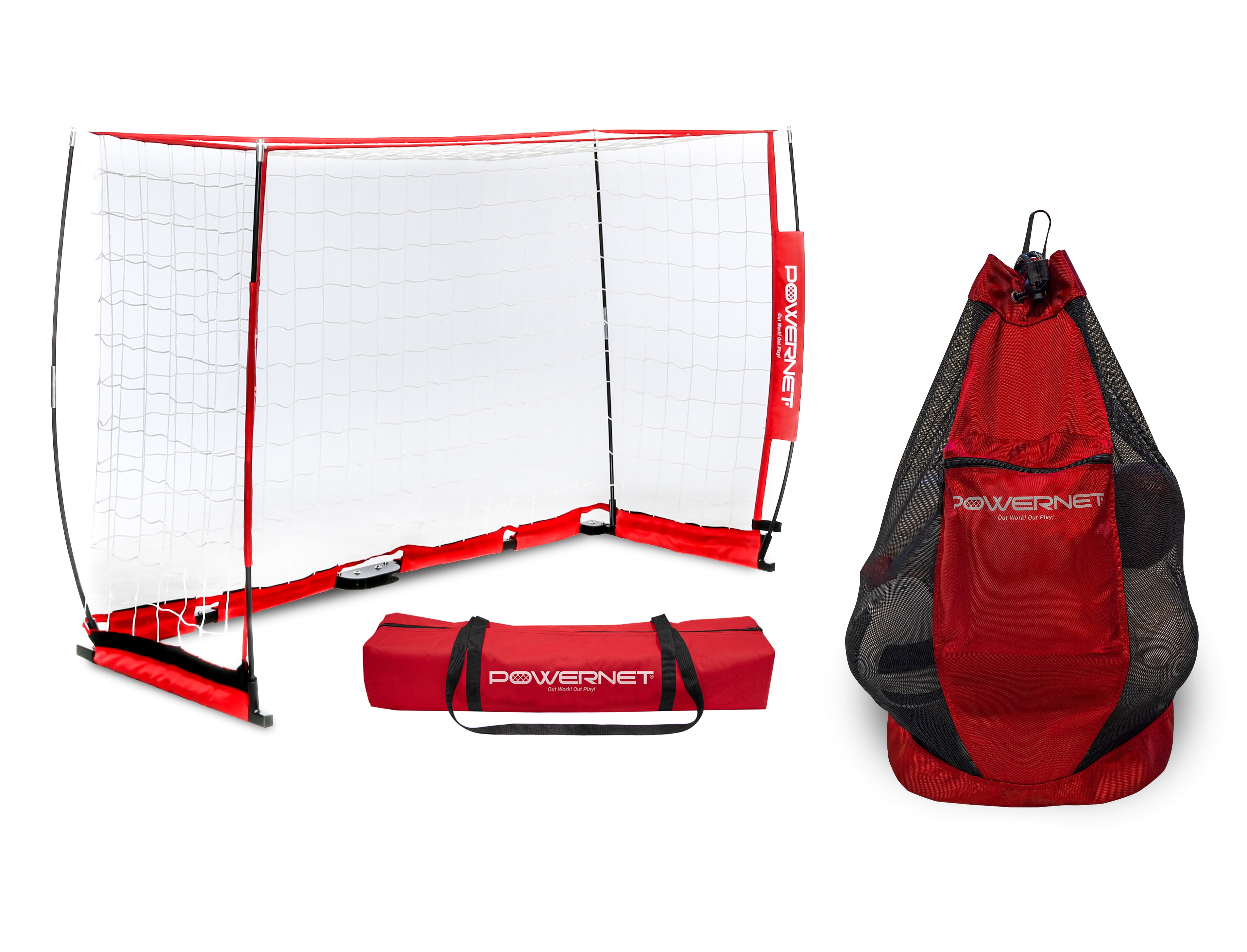 PowerNet 6x4 Ft Soccer Goal Portable Bow Style Net and Large Ball Carry ...