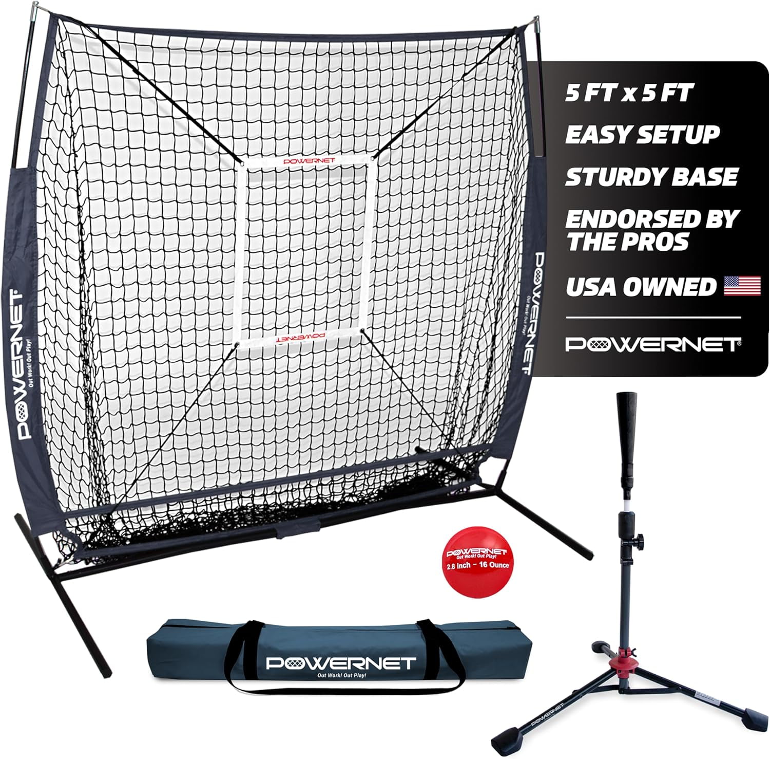 PowerNet Baseball Net Bundle, 5x5 Travel Net with Softball Baseball ...
