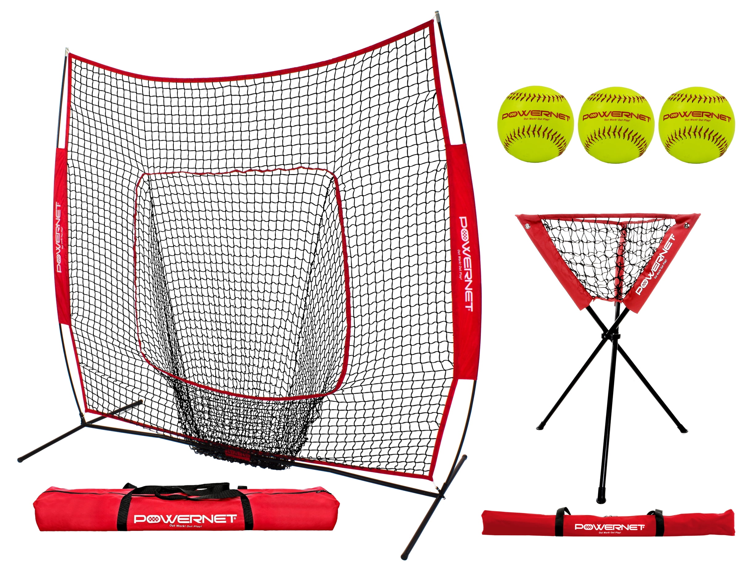 PowerNet Baseball Softball Practice Net 7x7 + Ball Caddy + 18 PK ...