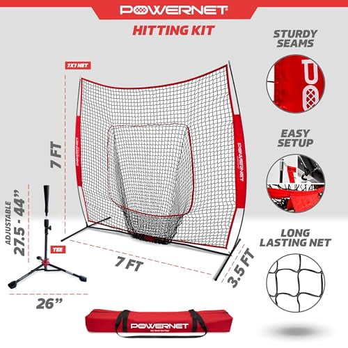 PowerNet Baseball Softball Practice Net 7x7 with Baseball Accessories ...