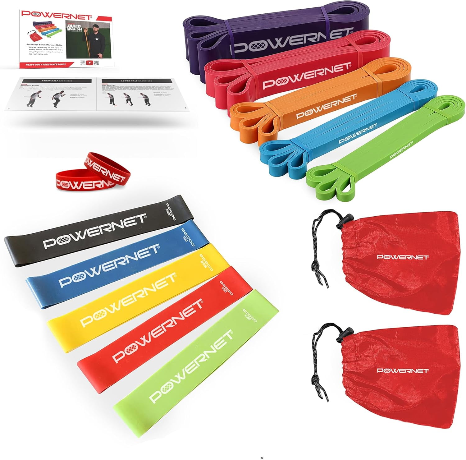 PowerNet Corbin Carroll Resistance Exercise Bands Bundle, Carry Bag Included, Color Coded ...