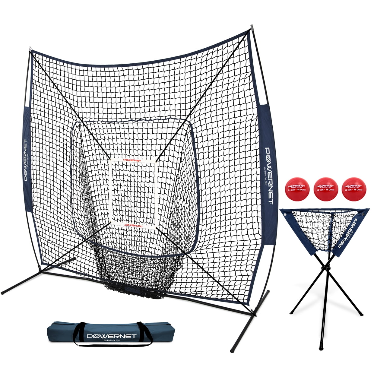 PowerNet DLX 6-Piece Baseball Softball Bundle | 7x7 Practice Net w ...