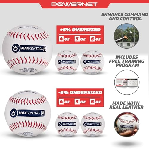 PowerNet MaxControl Baseballs, 6 Various Size & Weighted Balls, Pitch ...