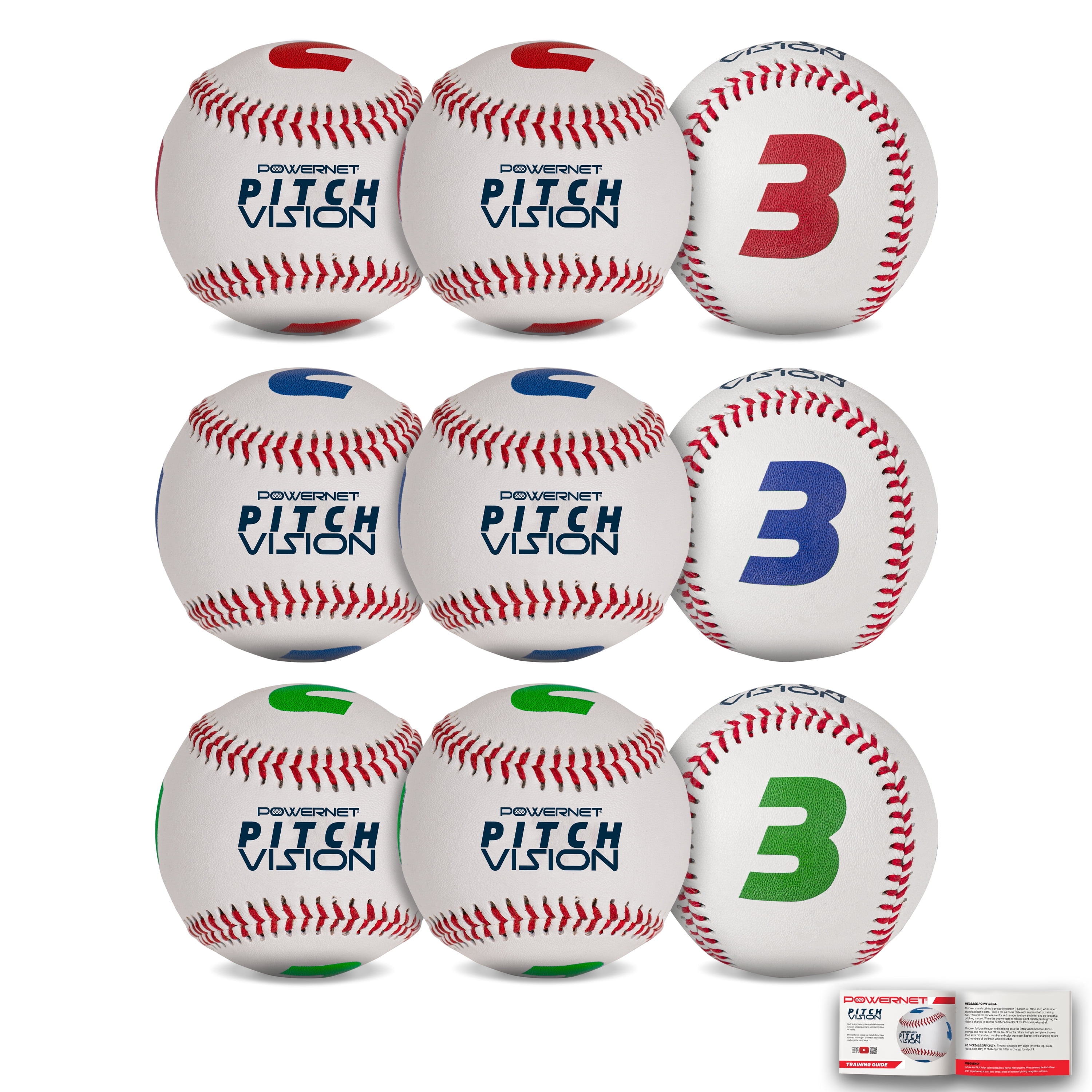PowerNet Pitch Vision Training Baseballs, 4 Multicolored Numbered Sides ...