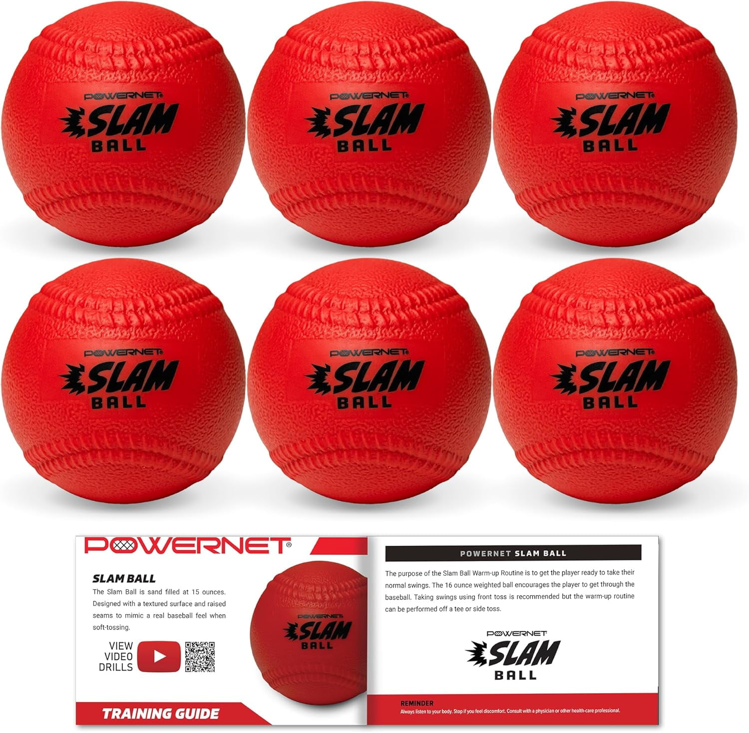 PowerNet Slam Ball 6-Pack, Baseball Size Weighted Ball with Textured Surface and Raised Seams ...