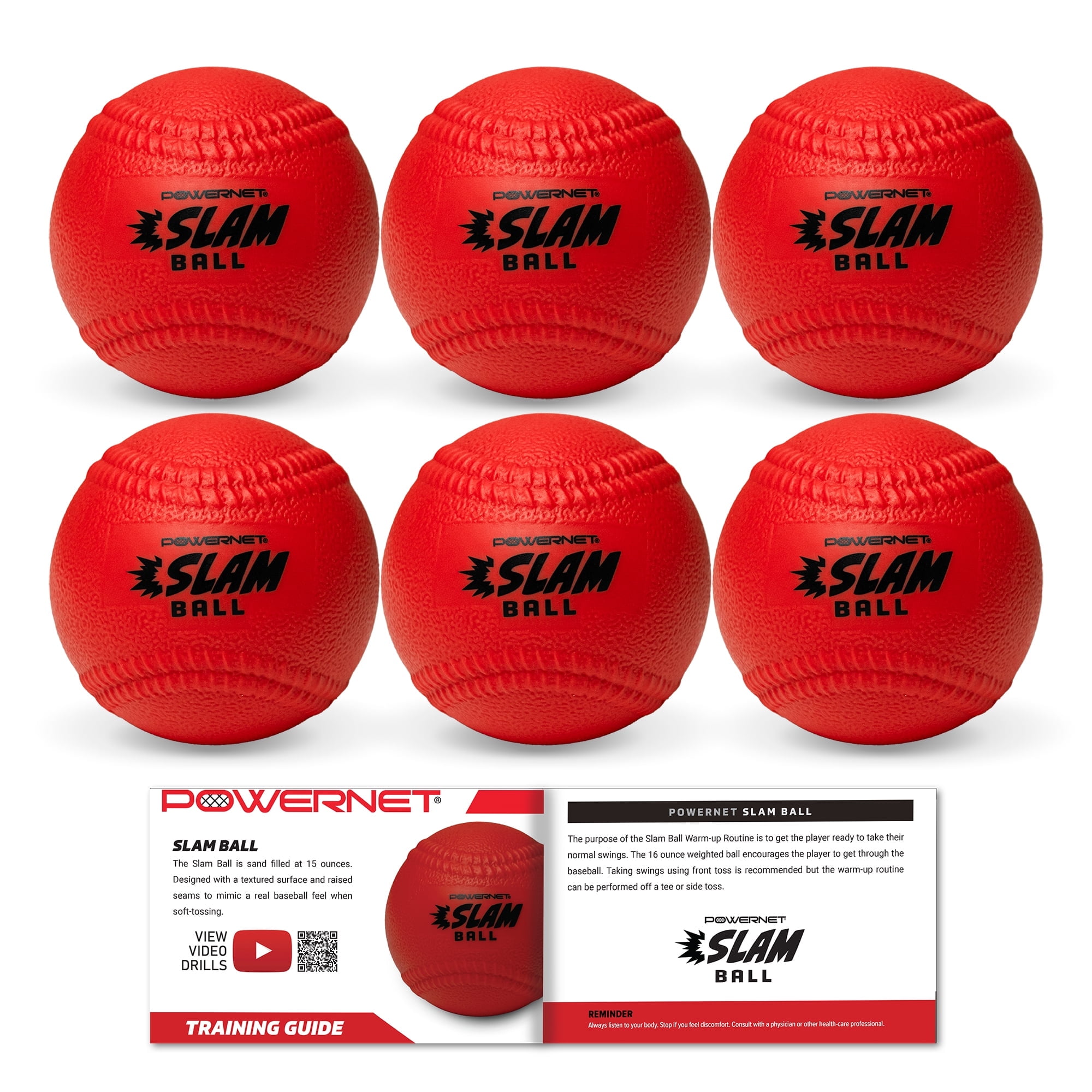 PowerNet Slam Ball 6-Pack, Baseball Size Weighted Ball with Textured ...