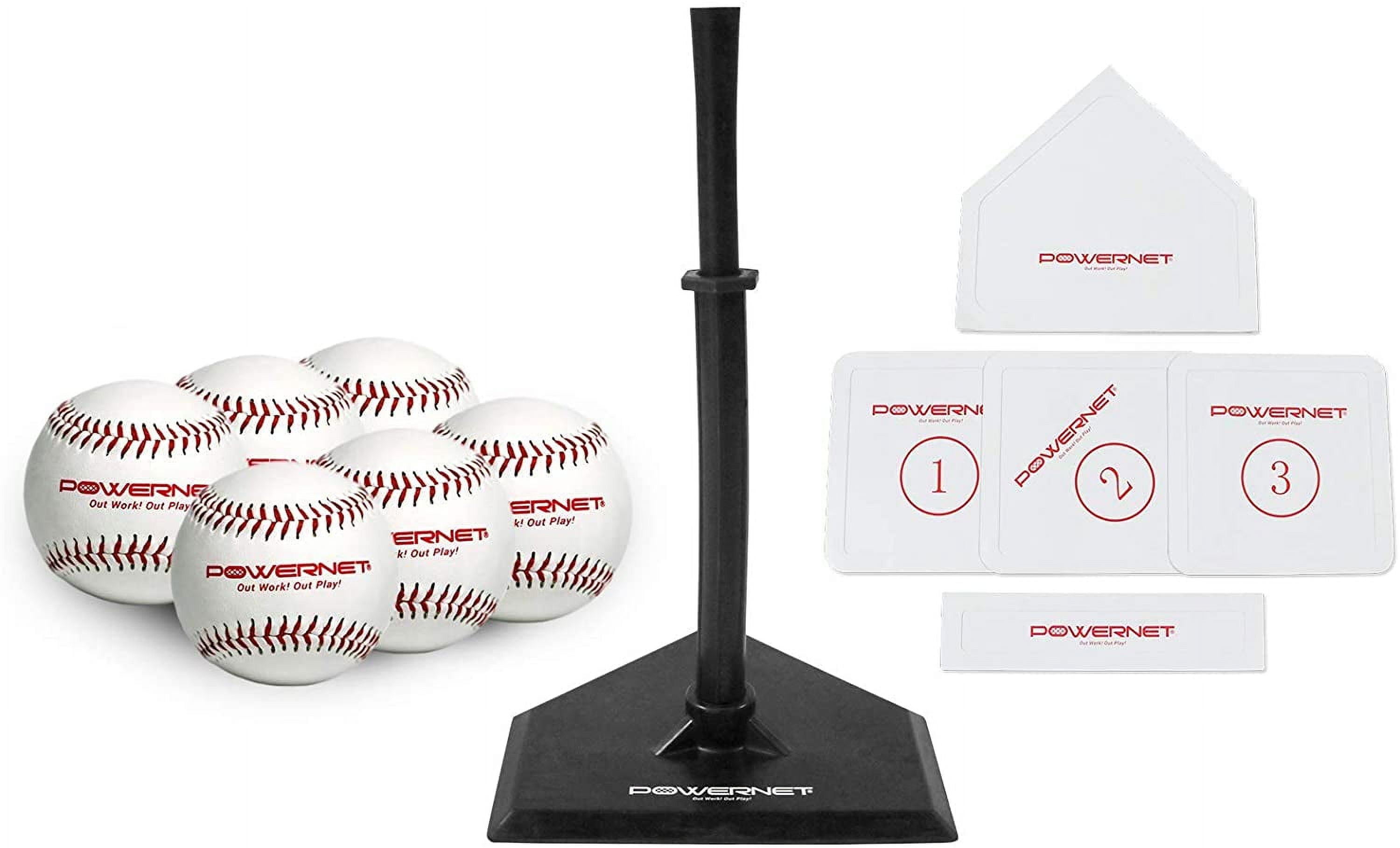 PowerNet 8 Piece Baseball Practice Equipment, Adjustable Tee, 6 Soft ...