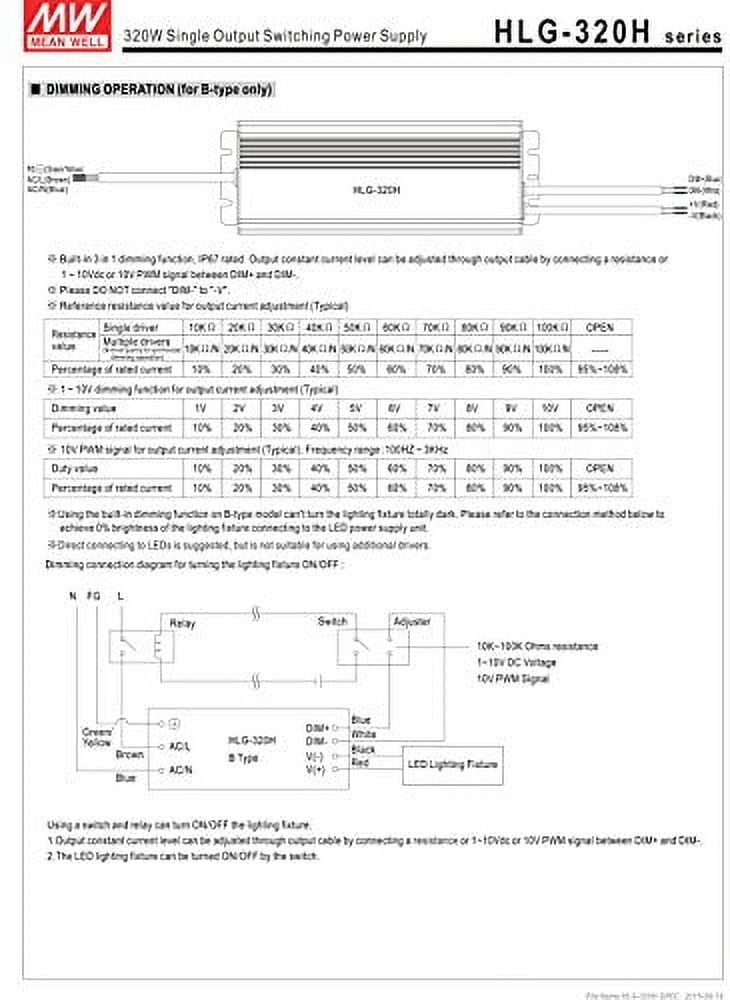 [PowerNex] Mean Well HLG-320H-54A 54V 5.95A 321.3W Single Output Switching LED Power Supply with ...