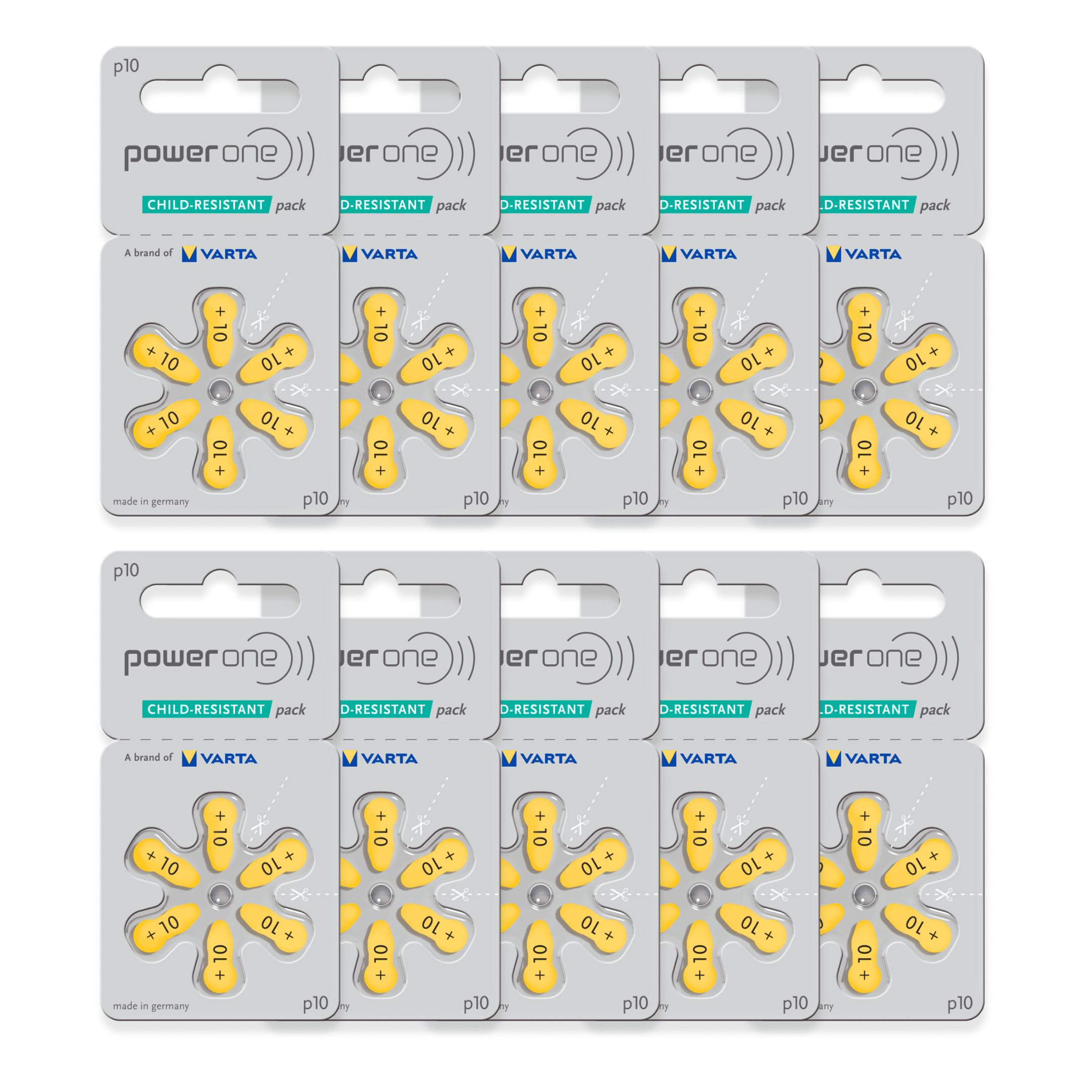 PowerOne Hearing Aid Batteries Size 10, PR70 (60 Batteries) + 2 Cell ...
