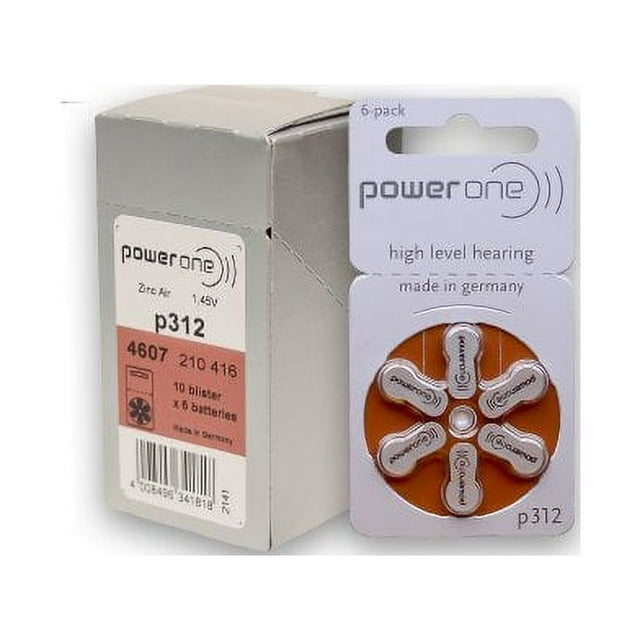 PowerOne Mercury-Free Hearing Aid Batteries Size 312, PR41 (120 Pack) with 2 Cell Battery ...