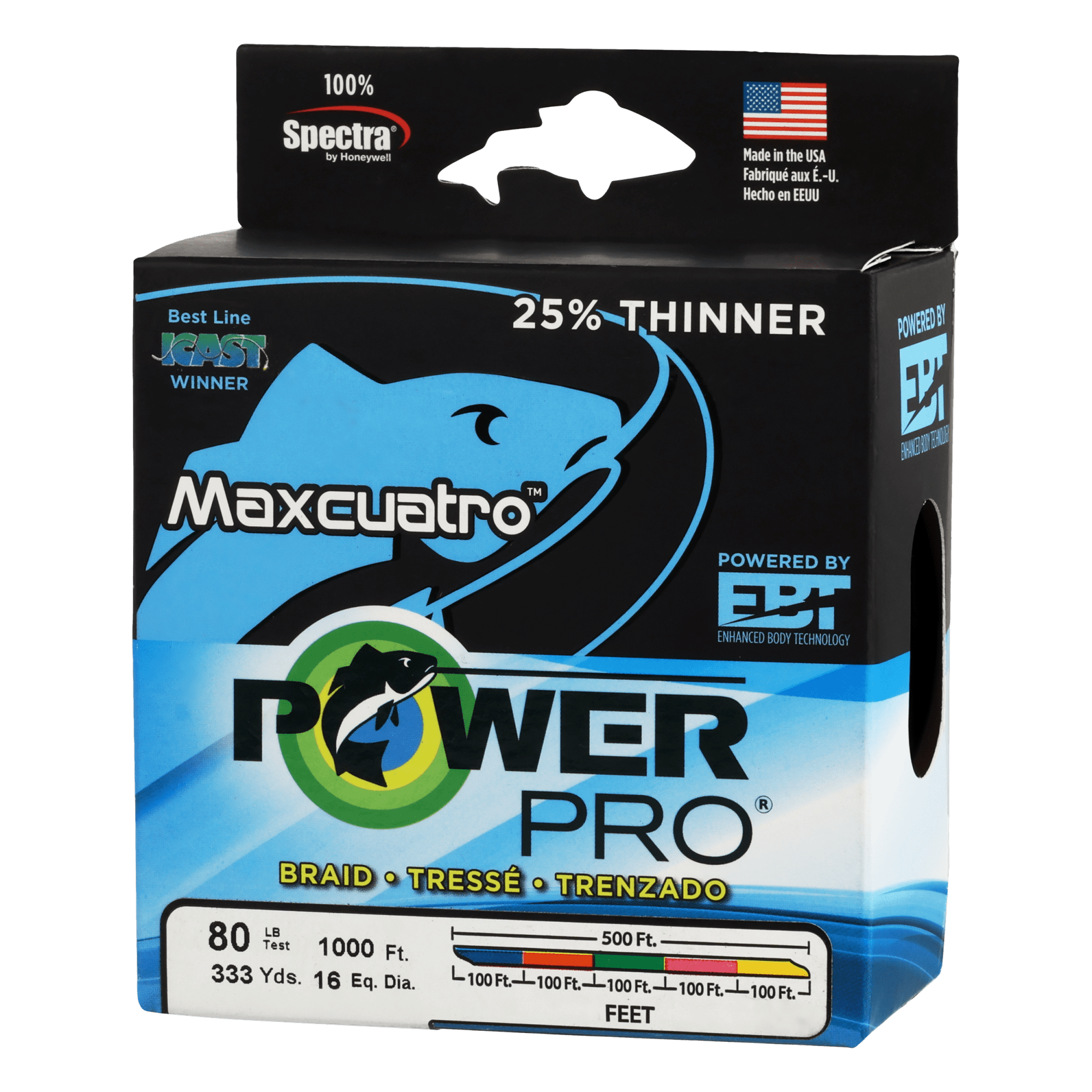 PowerPro Braided Fishing Line, maxcuatro 100lb 500yd multi, [33401000500WHJ] - Walmart.com