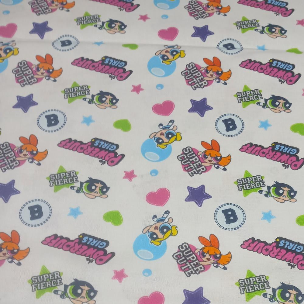 PowerPuff Girls - Super Cute And Fierce White Cotton Fabric - Walmart.com
