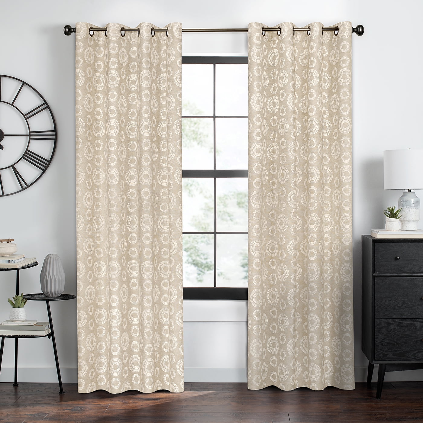 PowerSellerUSA 2-Pack Geometric Window Curtain Panels Woven Jacquard ...