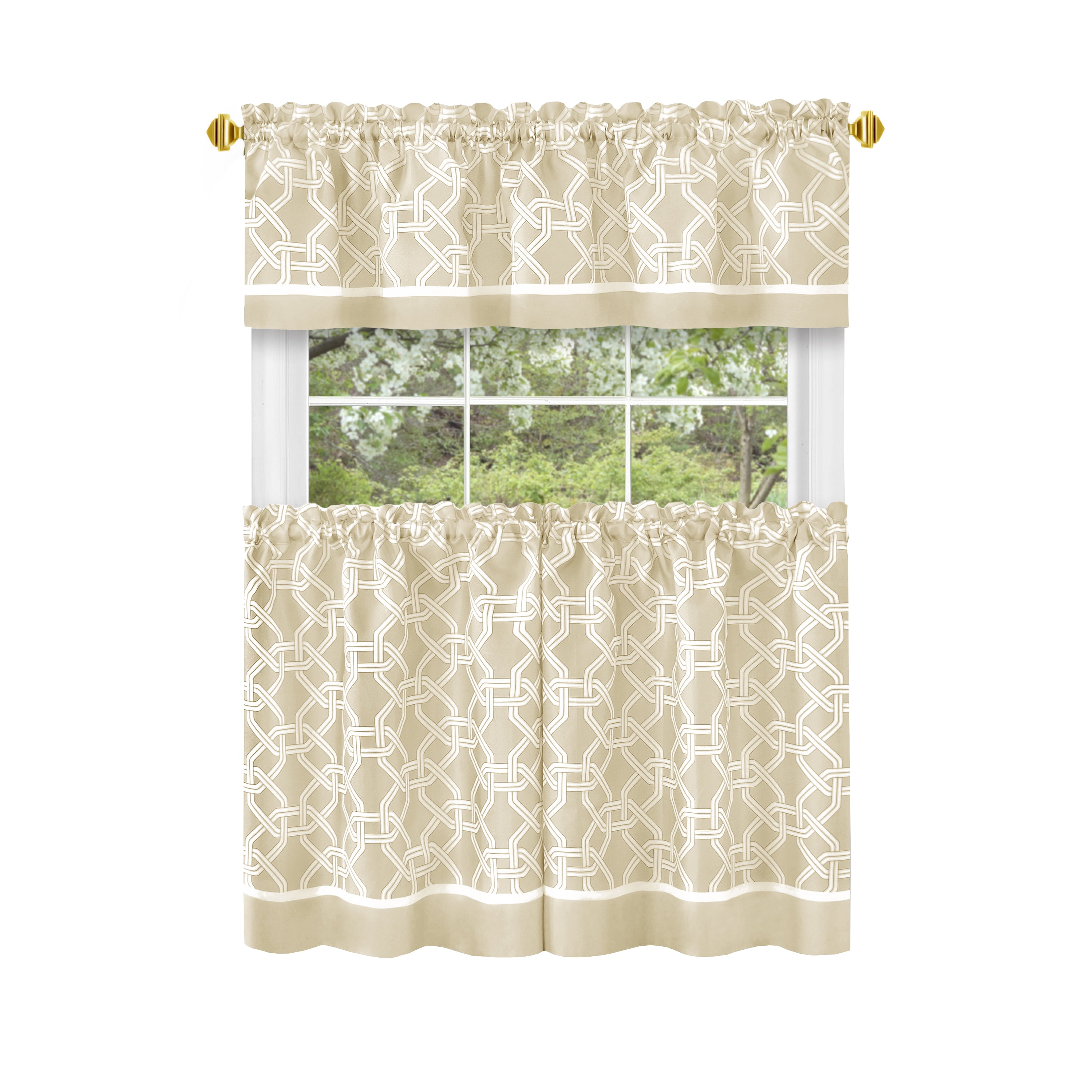 PowerSellerUSA 3 Pieces Two Tone Design Tier Panels and Valance Set for ...