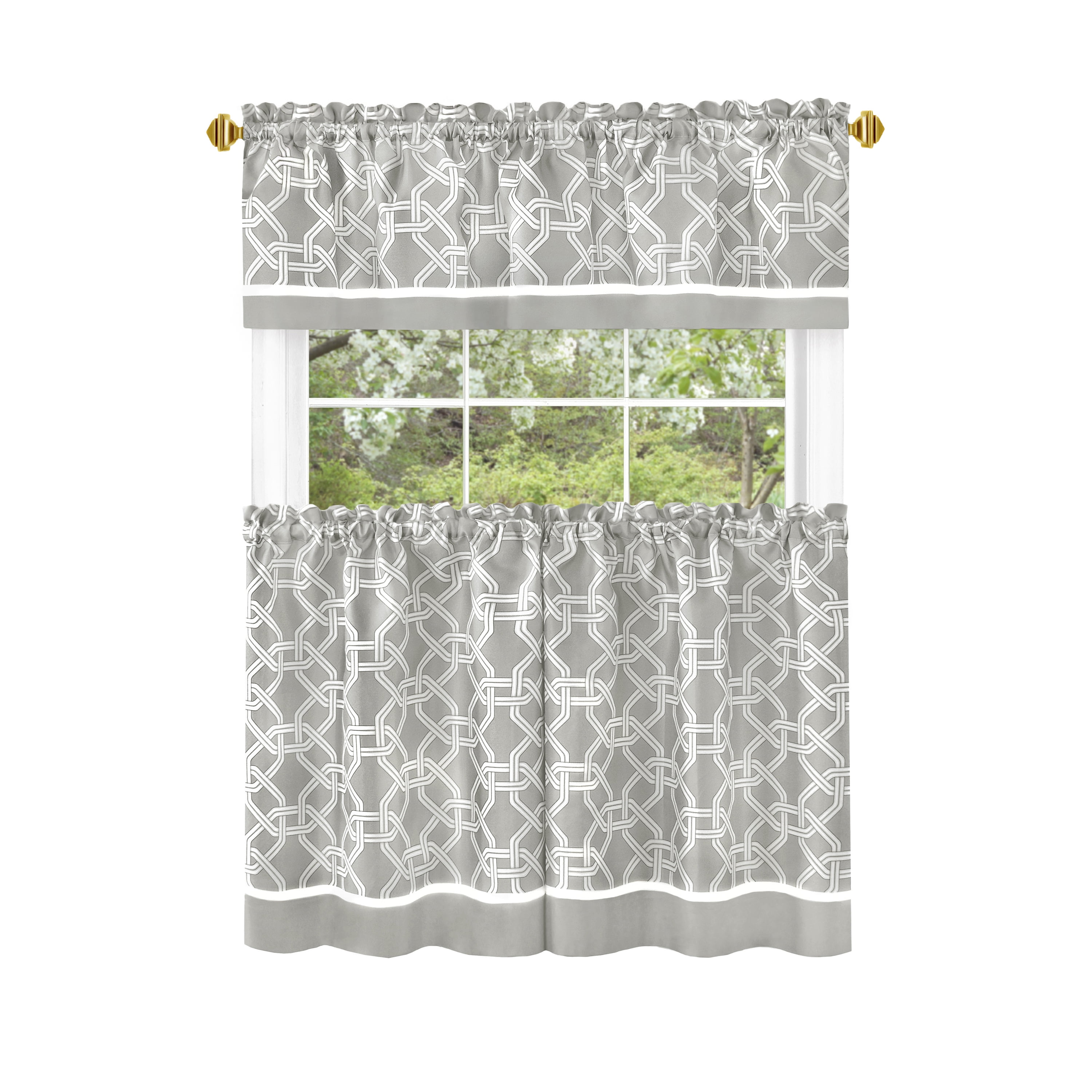 PowerSellerUSA 3 Pieces Two Tone Design Tier Panels and Valance Set for ...