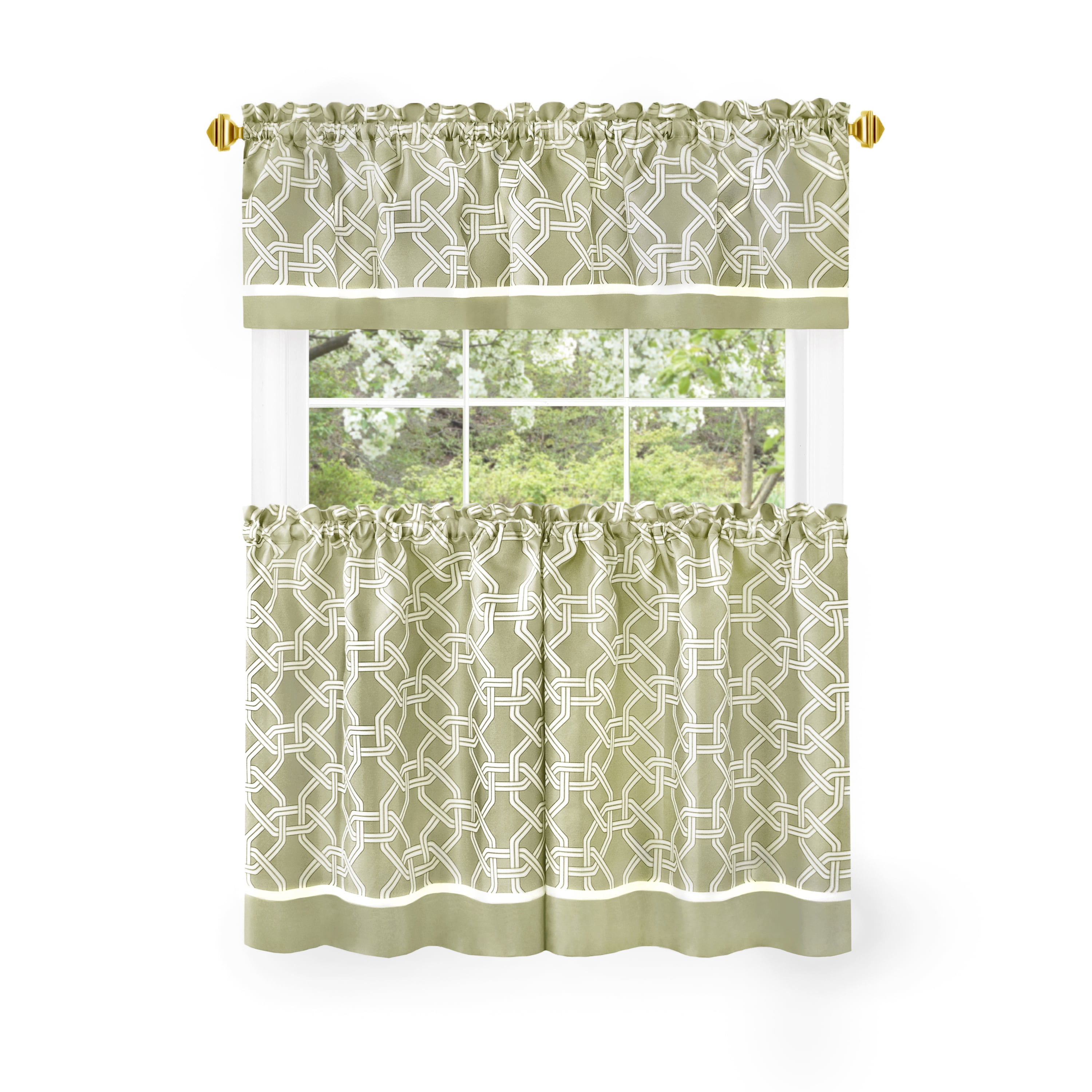 PowerSellerUSA 3 Pieces Two Tone Design Tier Panels and Valance Set for ...
